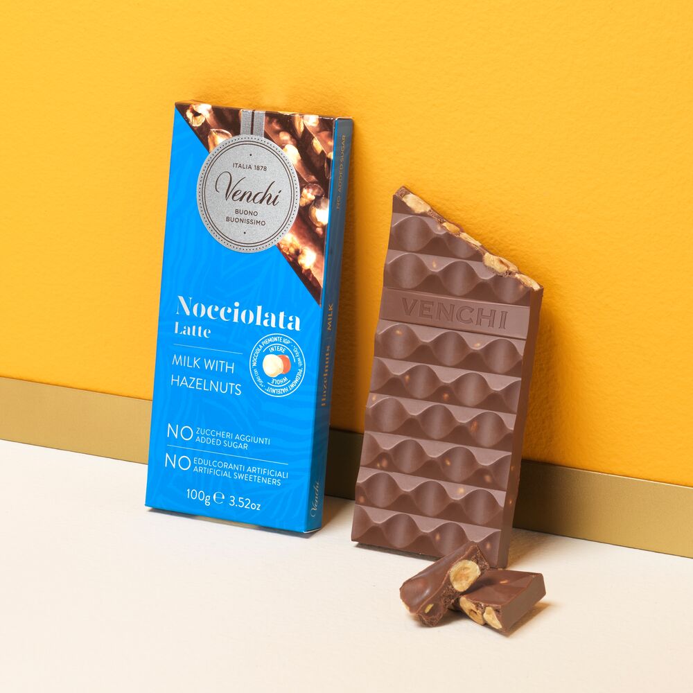 Venchi Chocolate Bar - NO Added Sugar Milk Chocolate Hazelnut Bar ...